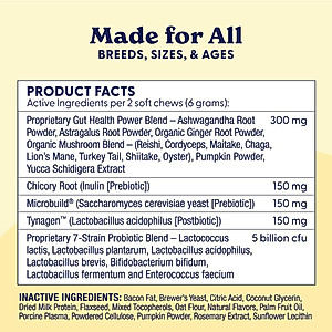 Origin Labs Belly Buddies Probiotics for Dogs, 5 Billion CFUs Prebiotics & Probiotics for Gut Health, 7 Strain Probiotic Blend, Immune Support, for All Dogs, Bacon Flavor, 90 Soft Chews
