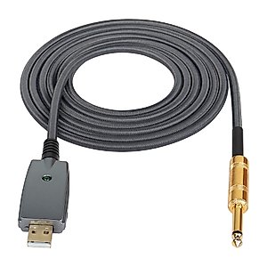 SinLoon USB Guitar Cable,10FT USB 2.0 Interface Male to 6.35mm (1/4inch) TS Mono Electric Guitar Converter Cable, Nylon Braid Recording Cable, for Instruments Recording Singing (USB to 6.35 Gold)