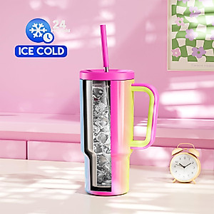 Meoky 24 oz Tumbler with Handle and Straw, 100% Leak-proof Tumbler with Lid and Straw, Insulated Stainless Steel Travel Coffee Mug, Keeps Cold for 24 Hours (Carnival)