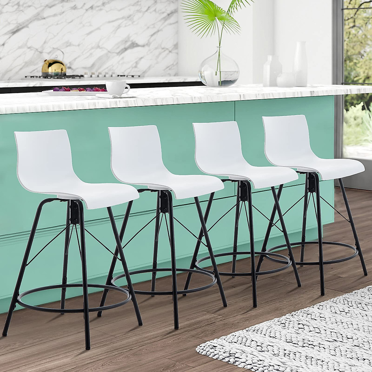 annjoe Swivel Bar Stools Metal Counter Height Stools Plastic Seat Chairs Set of 4 for Indoor Outdoor Home Kitchen Business (30" White)