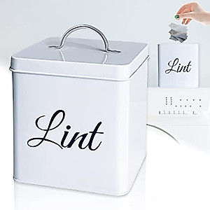 Modern Farmhouse Lint Bin for Laundry Room Decor and Accessories, Metal Lint Bin for Laundry Decor, Lint Holder Bin for Laundry Room Organization (White)
