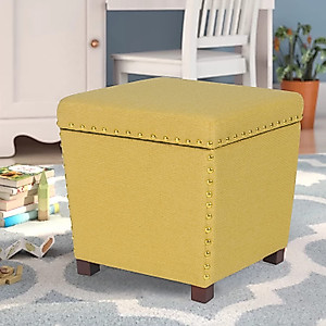Adeco Square Storage Ottoman with Hinged Lid, Modern Accent Bench Footrest Stool, Coffee Table for Living Room Bedroom,Yellow Large
