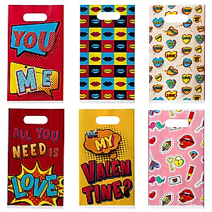 JOYIN 60 Pcs Valentine’s Day Plastic Gift Bag Treat Bags, Plastic Candy Bags for Kids Valentine Party Favor, Goodie Bags for Classroom Gift Exchange Prizes and Gift Giving Party Supplies