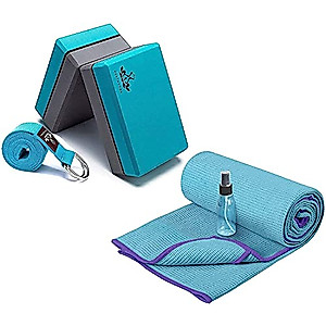 Heathyoga Yoga Sets - Yoga Blocks and Strap Set, Non Slip Yoga Towel with Silicone Coating Layer, Free Carry Bag and Spray Bottle