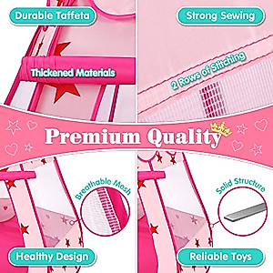 KIDAMI Princess Pop Up Tent with Star Lights for 1 2 3 Year Old Girls Birthday Gift, No Assembly Required, Easy to Fold with Portable Bag, Toddler Baby Girl Toys Kids Ball Pit Indoor Outdoor Playhouse