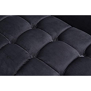 Iconic Home Julia Sofa Velvet Upholstered Channel-Quilted Button Tufted Cushion Shelter Arm Design Espresso Finish Gold Tip Wood Legs Modern Contemporary, Black