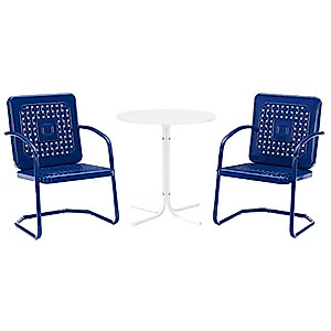 Crosley Furniture Bates 3-Piece Outdoor Bistro Set, Retro Metal Patio Table and Chairs for Dining, Porch, Navy Gloss