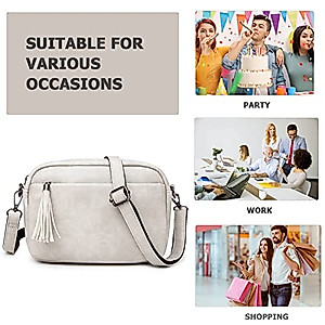 myfriday Lightweight Medium Crossbody Bag for Women, Camera Shoulder Purses Pocketbooks with Tassel and Triple Zipper Pocket Grey
