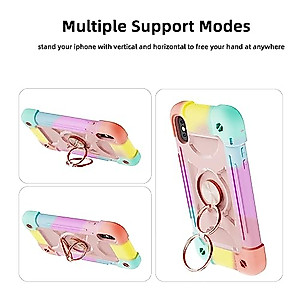 MARKILL Compatible with iPhone X/iPhone Xs Case 5.8 Inch with Magnetic Car Mount Ring Stand, Heavy-Duty Military Grade Shockproof Phone Cover for iPhone X/XS. (Rainbow Pink)