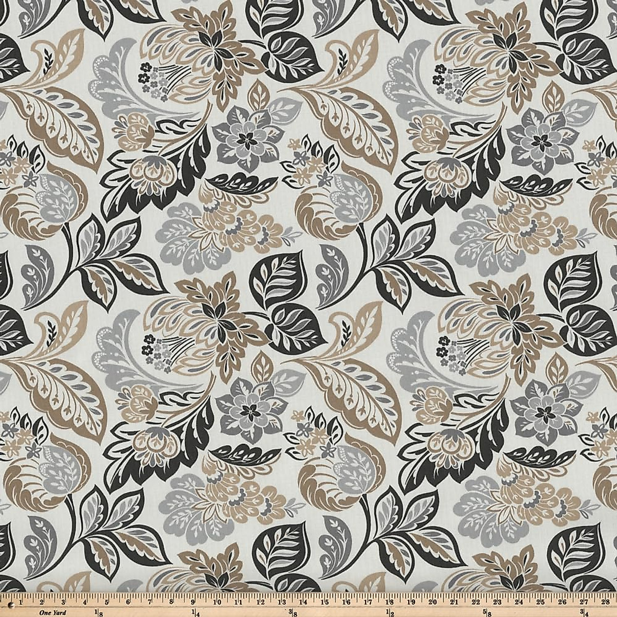 Pillow Perfect Floral Indoor/Outdoor Split Back Chaise Lounge Cushion with Ties, Plush Fiber Fill, Weather, and Fade Resistant, 72.5" x 21", Black/Tan Dailey, 1 Count