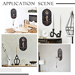 CRASPIRE 2 Sets Small Crystal Shelf Black Sun Crystal Display Shelf Magical Boho Hand Shelf Witch Stuff Wooden Hanging Rustic Crystal Holder Stand for Crystals Essential Oil Necklace Jewelry