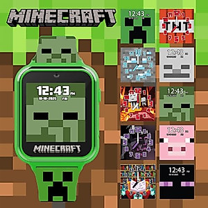 Minecraft Kids Smartwatch - Interactive LED Screen Watch with 10 Custom Watch Faces, Games, Camera, Alarm, Step Tracker & More - Fun Tech Gift for Boys and Girls - Fits Wrists 5.5'' to 8.0"