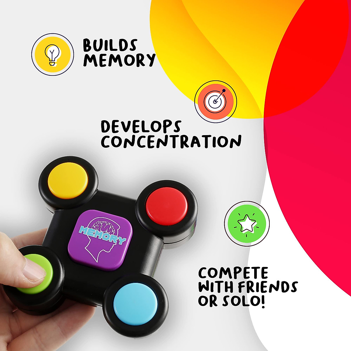 BETTERLINE Light-Up Memory Game with Sounds - Electronic 4 Sequence Handheld Classic Brain Toy for Boys, Girls & Adults, Lightweight, Portable Gift for Kids