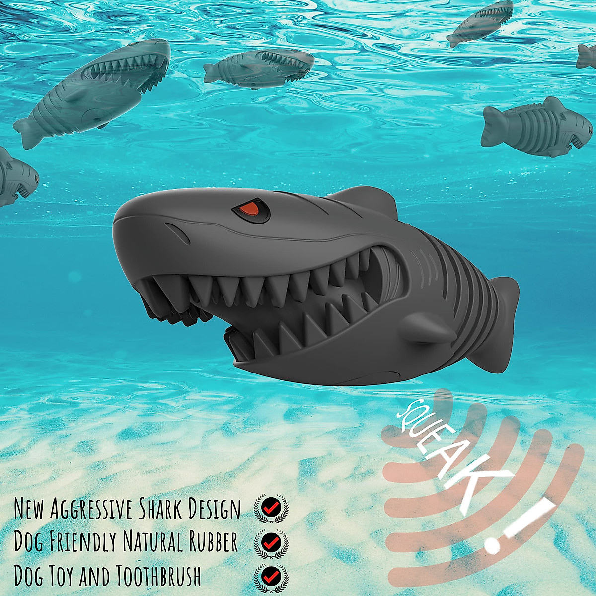 Dog Toys, Squeaky Dog Chew Toy - Tough & Durable Natural Rubber Dog Toy & Toothbrush for Pet Dental Care & Healthy Gums