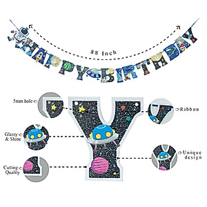 Kids Space Birthday Party banner Blue Astronaut Spaceship Theme Happy Birthday Banner Hanging Solar System Astronaut Space Theme Birthday Party Banner