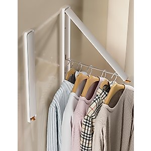 Dr.DJ Clothes Drying Rack Wall Mounted, Retractable & Foldable Clothes Hanger for Laundry Room Organization and Storage, Clothes Hanger Rack for Dorm, Closet, Balcony, Laundry Room(1P, Metal, White)