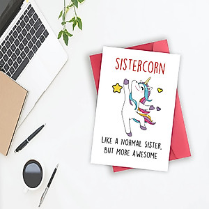 YiKaLus Funny Sistercorn Birthday Card for Her, Great Bday Gifts for Sister, Cute Unicorn Birthday Card for Best Friends, Best Bday Gift Idea for Bestie