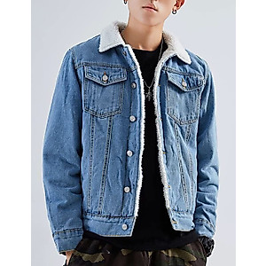 Springrain Men's Sherpa Fleece Lined Denim Jacket Warm Winter Trucker Jacket Cowboy Jean Jacket(LightBlue-M)