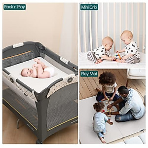 BABELIO Pack n Play Mattress Pad 38" x 26", Quatro-fold Mini Crib Mattress, Portable Foldable Pack and Play Mattress/Baby Play Mat/Playpen Mattress 3 in 1 (Travel Bag Included)