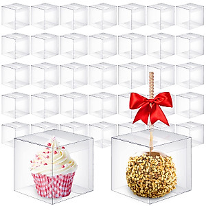 200 Pcs Candy Apple Boxes Clear Apple Boxes with Hole 4 x 4 x 4 Inch Gift Box Transparent Caramel Apple Boxes Plastic Wrapping Containers for Cookies Chocolate Wedding Thanksgiving Autumn Party Favor