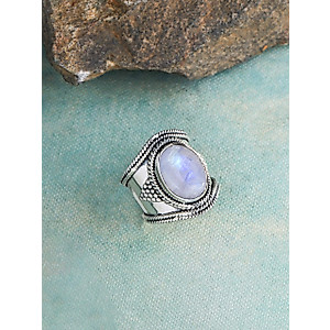 YoTreasure Moonstone Chunky Ring .925 Sterling Silver Wide Band Boho Jewelry