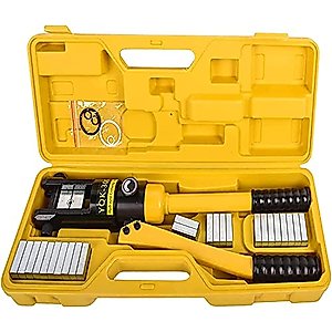 LFGUD 16T Hydraulic Crimping Tool 9 AWG to 600 MCM Battery Cable Crimping Tool 0.87 inch Stroke Hydraulic Lug Crimper Electrical Terminal Crimper with 13 Pairs of Dies