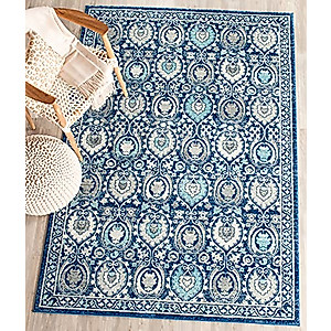 SAFAVIEH Evoke Collection 5'1" x 7'6" Blue/Ivory EVK251C Boho Non-Shedding Living Room Bedroom Area Rug