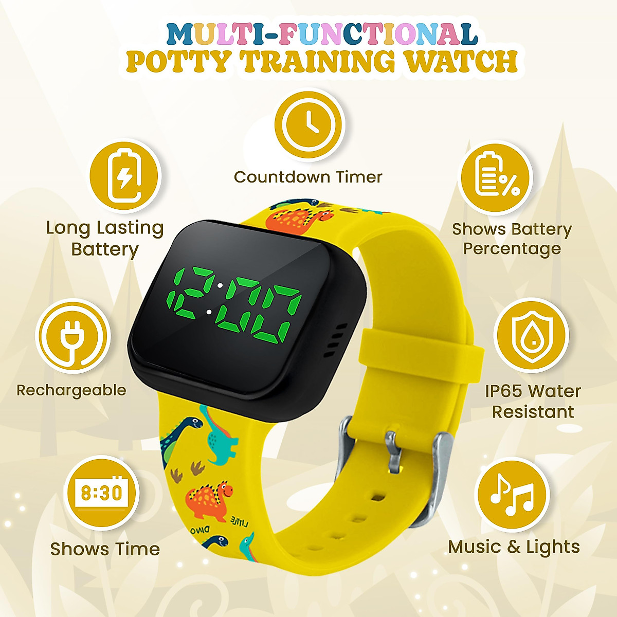 ATHENA FUTURES Potty Training Watch for Girls Boys, Flashing Lights, Music, Rechargeable, Smart Sensor, Alarm, Kids, Baby, Toddler Potty Train