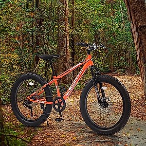 ZLECTIO Mountain Bike for Men and Women with 7 Speeds, 24 Inch Fat Tire Bikes with Front Suspension and High-Carbon Steel Frame, Orange Adult/Teenanger Road Bicycle for Outdoor Camping Riding
