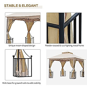 Outsunny 10' x 10' Patio Gazebo, Double Roof Outdoor Gazebo Canopy Shelter with Netting, Steel Corner Frame for Garden, Lawn, Backyard and Deck, Beige