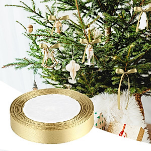 1 Roll Gold Double Faced Satin Ribbon 24 Yards Satin Fabric Silk Ribbon Use for Crafts, Bows Bouquet, Gift Wrapping, Wedding Decoration, Flower Bouquet, Holiday Decorating (0.6 Inch /1.5cm Wide)