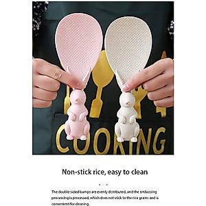 YunQin 2Pcs Creative Cute Rabbit Non-Stick Rice Scoop,Bunny Shape Standable Rice Scooper,Household Rice Cooker Rice Spoon,Cartoon Rice Spoon(Pink+Beige)
