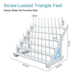 Sew Tech Thread Rack for 60 Spools or 30 Cones, Wall Mounted Large Thread Holder with Long Pegs, Bright White Plastic Thread Stand for Embroidery Serger Sewing Thread Storage and Hair Braiding