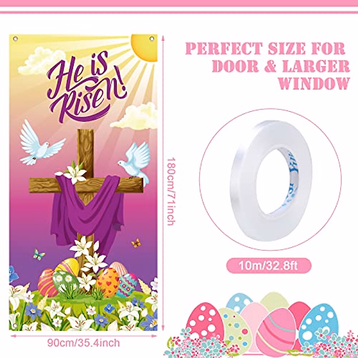 Easter Door Cover He is Risen Easter Door Decoration Background Backdrop Hanging Banner for Home Garden Door Holiday House Easter Party 71 x 35 Inch (Hope)