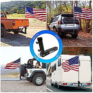 Tanfix Foldable Hitch Mount Flagpole Holder | All Metal Heavy- Duty, Fits Standard 2" Trailer Hitch, Compatible with Jeep, Truck, SUV, RV, Pickup, Camper Trailer (ONE Flagpole)