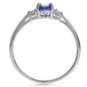 Silvershake Petite Genuine Tanzanite and White Sapphire 925 Sterling Silver Ring Size 8