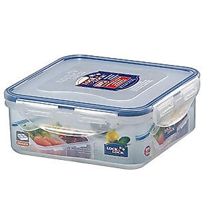 LocknLock Easy Essentials On The Go Meal Prep Lunch Box, Airtight Containers with Lid, BPA Free, Square (4 Section) -29 oz, Clear (Pack of 2)