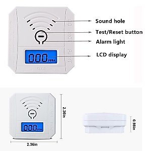 COOKSS Carbon Monoxide Detector 2 Pack,CO Gas Monitor Alarm with LCD Digital Display and Sound Warning，Battery Powered High Accuracy CO Alarm for Home,Office,Warehouse