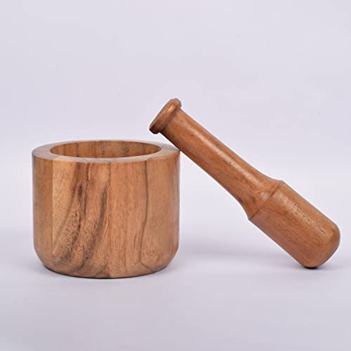 Samhita Acacia Wood Mortar and Pestle for Garlic Pepper Herb Crusher Kitchen Utensils Birthday Housewarming Gift. Mortar- 4" x 3" Pestle- 5.5"