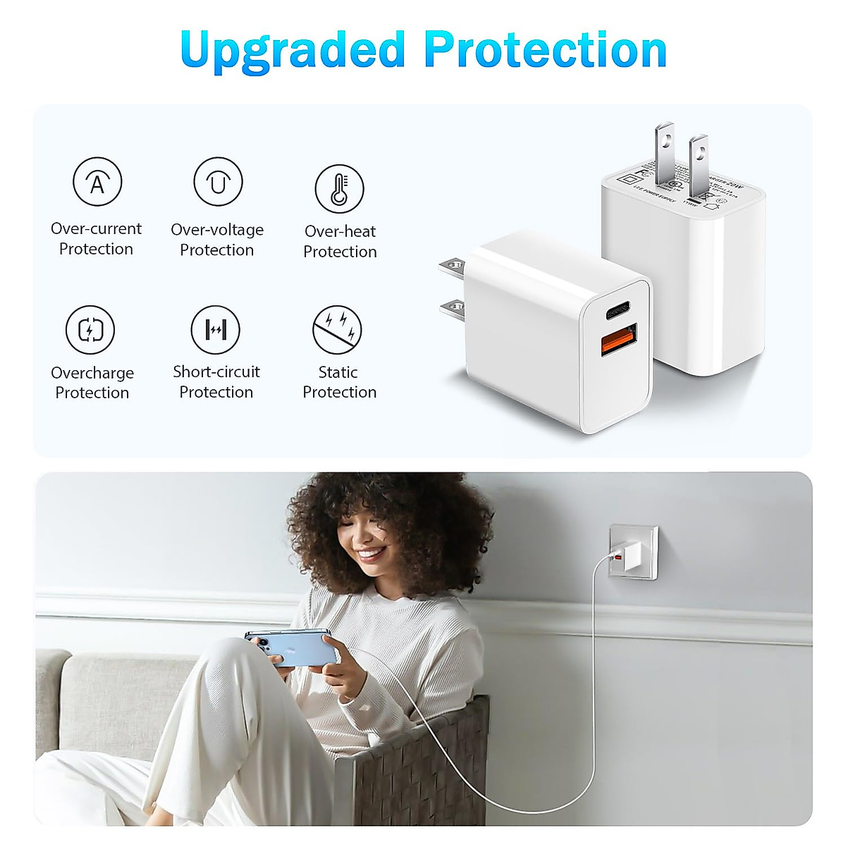 [2 Pack] USB C Wall Charger Block, Weganyt 20W Dual Port Type C Fast Charging Block for Apple Watch Series 8, Wall Charger Plug Adapter Charger Cube Compatible with iPhone 15 Pro Max/15 Plus/14, iPad