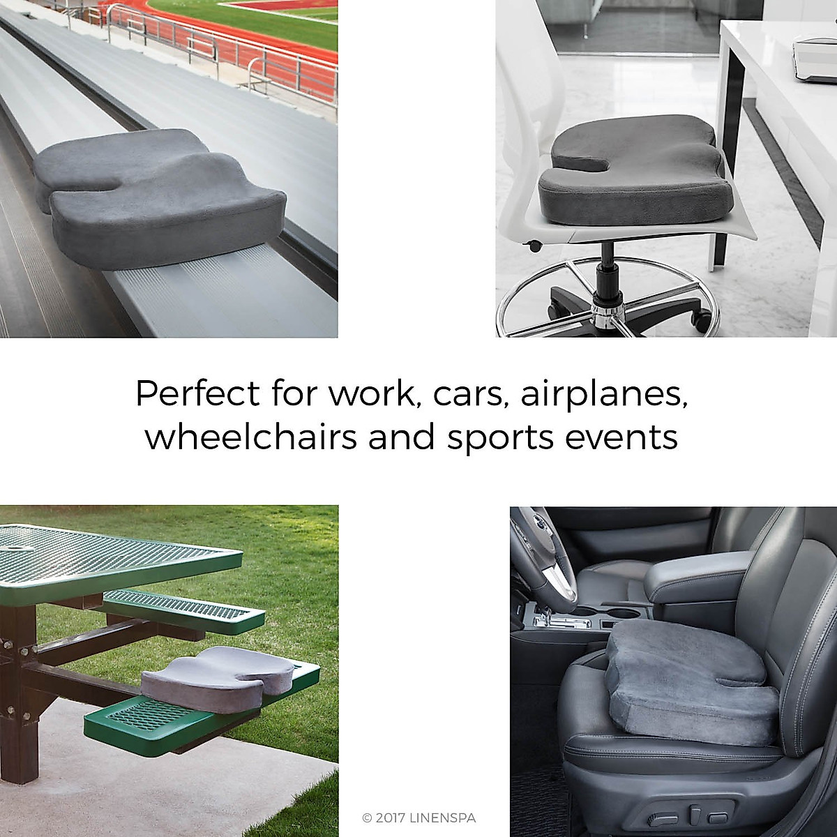 Linenspa Orthopedic Gel Foam Seat Cushion - Tailbone/Coccyx Comfort - Support for All-Day Sitting and Back Pain Relief grey 18" x 14"