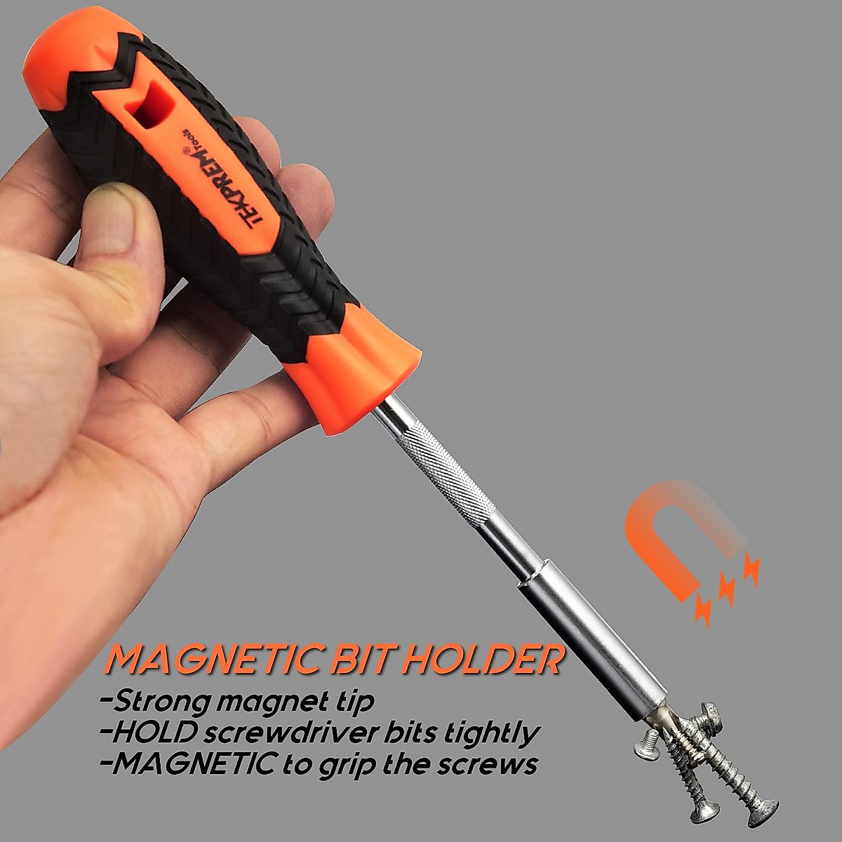 TEKPREM 1/4 Inch Magnetic Bit Driver, Screwdriver Handle for Holding Bits and Screws with Non-slip Material and Strong Magnet Tip, 190mm