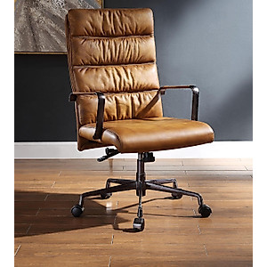 Acme Jairo Tufted Leather Upholstered Swivel Office Chair in Sahara Brown