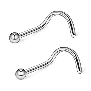 Ruifan 18G(1.0MM) 316L Surgical Steel Curved Nose Stud Ring Twister Screws with 2MM Ball Piercing Jewelry 2PCS - Steel
