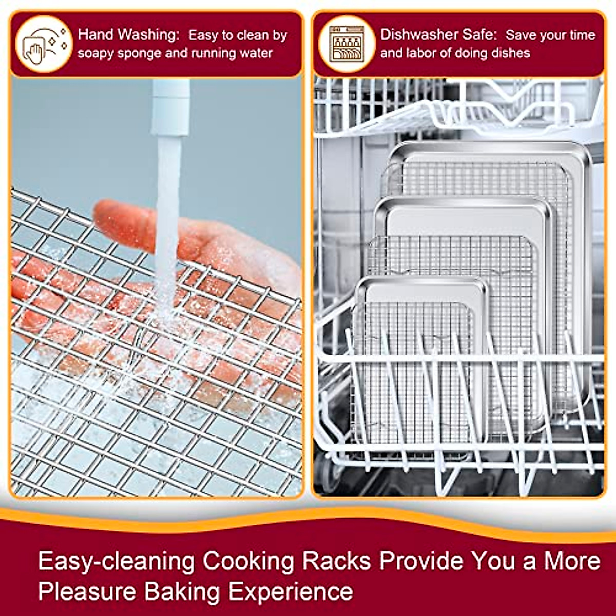 P&P CHEF Baking Sheet and Rack Set, 6 PACK (3 Sheets + 3 Racks), 3 Sizes Stainless Steel Baking Pans Cookie Sheets with Cooling Racks for Cooking & Roasting, Oven & Dishwasher Safe, Healthy & Durable