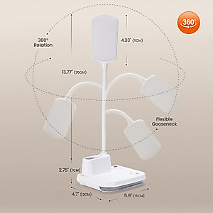 CELYST LED Rechargeable Desk Lamp, 5-in-1 Small Desk Lamp with USB Charging Port, Pen Holder, Night Light, Portable Desk Light for Home Office Student Children Kids College Dorm (White)