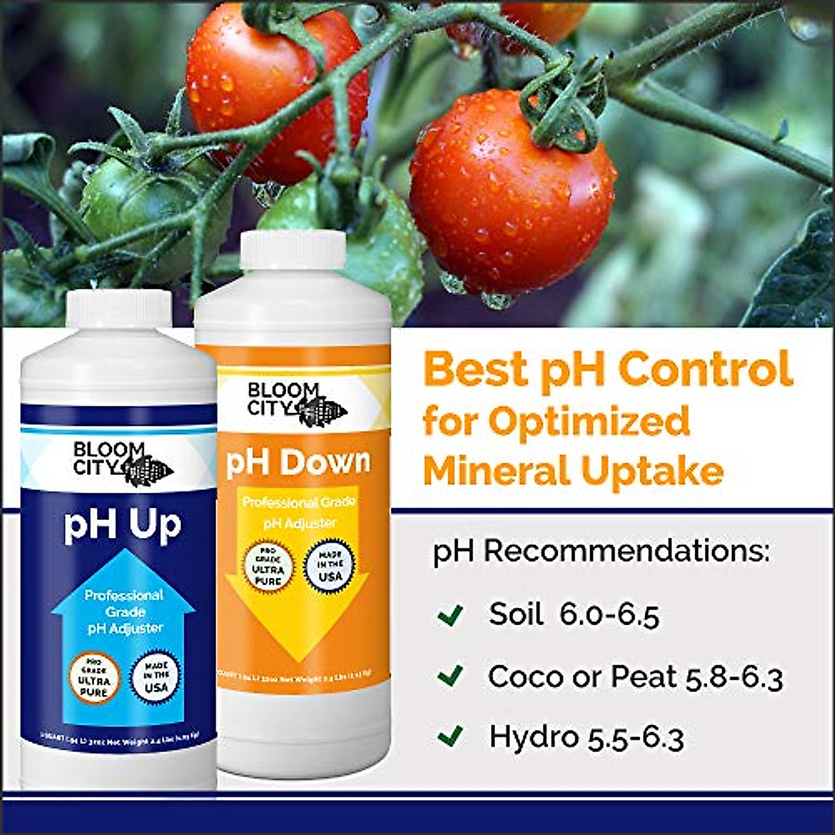 Bloom City Professional pH Up + Down Control Kit for Optimal Nutrient Uptake (Two 1/2 Pint Bottles) 16 Total oz