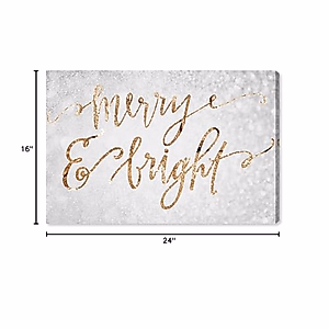 Wynwood Studio Holiday and Seasonal Wall Art Canvas Prints 'Merry & Bright' Christmas Home Décor, 24" x 16", Gray, Gold