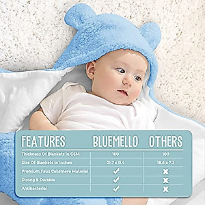 BlueMello Baby Swaddle Blanket | Ultra-Soft Plush Essential for Boys 0-6 Months | Receiving Swaddling Wrap Blue | Ideal for Infant Accessories and Newborn Registry | Perfect Baby Girl Shower Gift