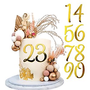 Acrylic Cake Numbers Topper, 0-9 Numbers Happy Birthday Cake Topper Gold Acrylic Wedding Party Cupcake Toppers for Birthday Party Wedding Anniversary Decorations
